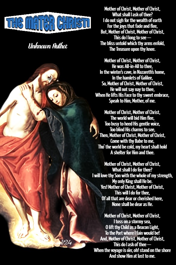 Our Morning Offering – 6 April – The Mater Christi – AnaStpaul
